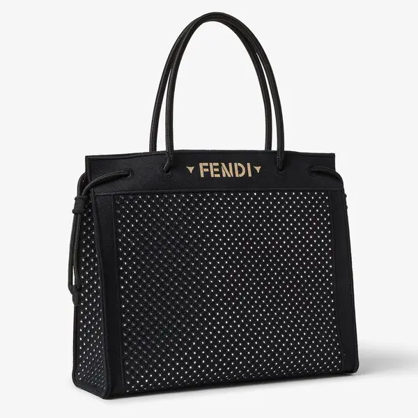Fendi Magic Shopper Large Black Embroidered Fabric Shopper With Mirrors